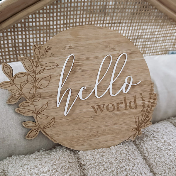Hello World - 3D Birth Announcement Plaque - CMC Gold