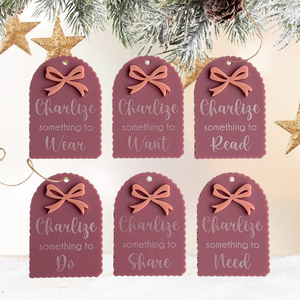 3D Christmas Scallop Present Tags (Set of 6) - Acrylic Bows - CMC Gold