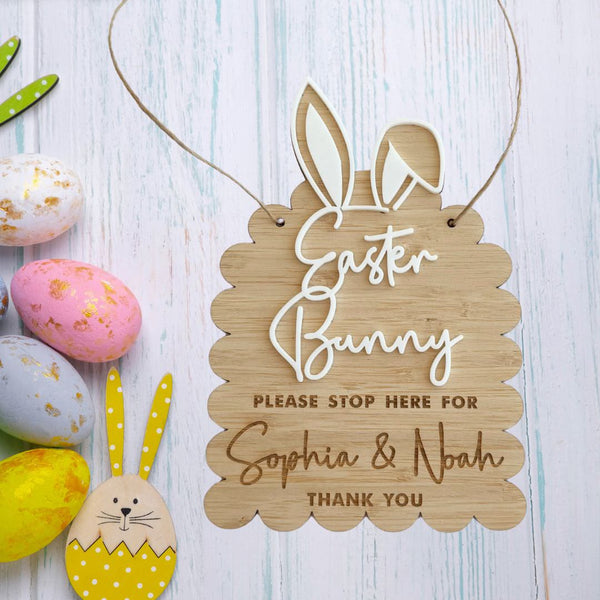 3D Personalised Easter Bunny - Stop Here Hanging Plaque - CMC Gold